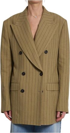 Dolce & Gabbana Femme, Vestes, Beige, Taille: 36 FR Blazer Pinstrip&eacute; Double Boutonnage