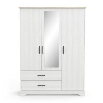 Demeyere CaliCosy Armoire 3 Portes, 1 Miroir et 2 Tiroirs- Blanc- Fabrication Fran&ccedil;aise- Style Contemporain- pour Chambre- L148,6 cm x l57,1 cm x H199,60 cm