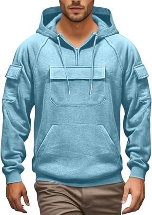 Generic Sweat &agrave; capuche pour homme - Demi-fermeture &eacute;clair - En polaire - D&eacute;contract&eacute; - Manches longues - Coupe droite - Sweat &agrave; capuche ample - Confortable -