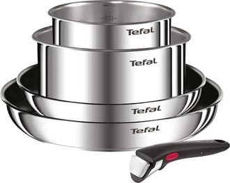 T-fal Ingenio Emotion 5-tlg.Topf und Pfannenset abnehmbarer Griff, stapelbar, platzsparend, Topfset Induktion mit Titanium 2X Antihaftversiegelung, einfache