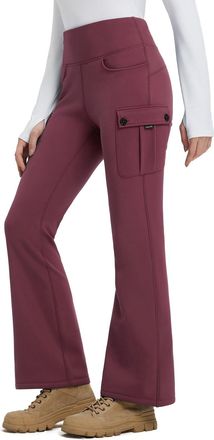 Baleaf Damen Thermohose Cargohose Wanderhose Dick Outdoor Schlaghose Weinrot S