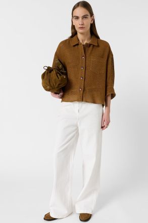 Gerard Darel Surchemise ajour&eacute;e en coton et lin - TAMIA - Caramel