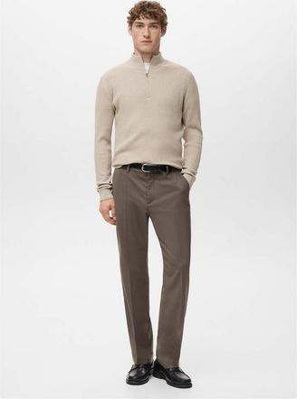 Mango Pull-over maille c&ocirc;tel&eacute;e col zipp&eacute; beige - Homme - XXL - MANGO MAN