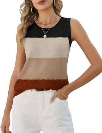 Zeagoo D&eacute;bardeur pour femme sans manches en tricot - Col rond - Basique - Gilet d&eacute;t&eacute; d&eacute;contract&eacute;, Multicolore - tw638, XXL