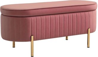 HOMCOM Banc de rangement - HOMCOM - couvercle, pieds en m&eacute;tal, capacit&eacute; 72 L - en velours - 108x44x43,5cm - rose