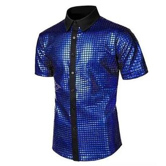 Generic Chemise Homme Paillette- Chemise &agrave; Manches Courtes &agrave; Paillettes pour Les F&ecirc;Tes Les Spectacles Et Les &eacute;V&eacute;Nements Festifs Chic