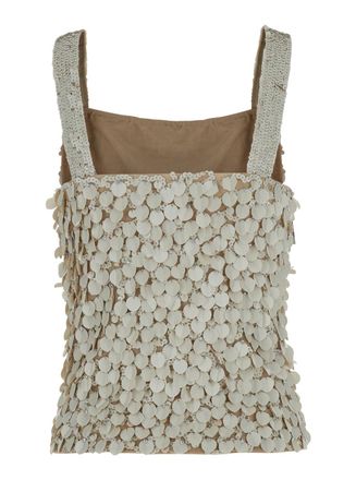 P.A.R.O.S.H. Womens Beige Rhinestoned Sleeveless Top Stretch Fabric Polyamide Tops