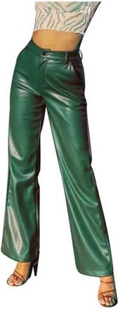 Generic Pantalon Simili Cuir Femme Style Jogging Cigarette Push Oversize Âgée Fuseau Bouton Vinyle Tencel Paperbag Voyager Crêpe Élasthanne Zippé Française 44