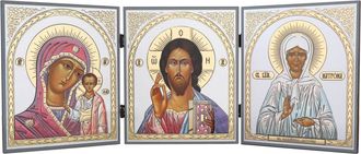 NKlaus GM von Kazan & Jesus Christus & Heilige Matrona - Triptychon - 18x46cm - christliche 15913