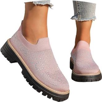 Generic d&eacute;contract&eacute;es Femme &agrave; Plateforme strass&eacute;e en Maille a&eacute;r&eacute;e pour Un Confort l&eacute;ger Toute la journ&eacute;e (38)