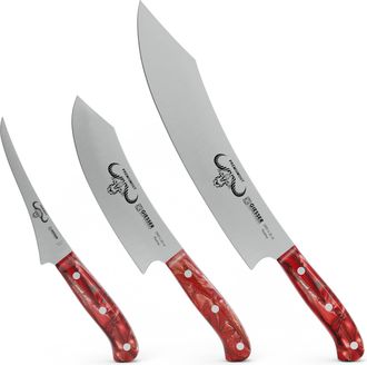 GIESSER seit 1776 - Made in Germany - Messerset 3 teilig, Red Diamond, PremiumCut, Kochmesser 20 cm, Barbecue 30 cm, Filiermesser 17 cm, Acryl, rot, rostfrei,