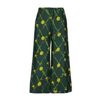 Burberry Seiden-Hose mit L&ouml;wenzahn-Print - - Trousers - Damen - Gr&uuml;n - 2XS