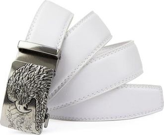 Glamexx24 Ceinture pour homme, motif aigle, largeur 35 mm, fermeture automatique à cliquet, différentes couleurs et longueurs pour hommes, Ceinture blanche (aig