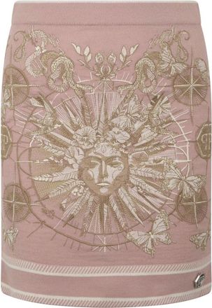 Philipp Plein Femme, Jupes, Rose, Taille: 38 FR Mini-jupe tricot&eacute;e Tatouage Papillon