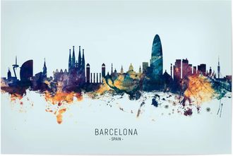 artboxONE Poster 120x80 cm Städte Barcelona Spain Skyline BlueOrange - Bild barcelona bunt city