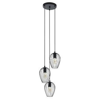 Eglo Lustre NEWTOWN, 1 suspension &agrave; 3 flammes vintage, lampe suspendue r&eacute;tro en acier, couleur : noir, douille : E27, &Oslash; : 38 cm