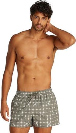 Calvin Klein Slip de Bain Homme Short Drawstring-Print avec Cordon de Serrage, Multicolore (Diffused Logo Grid Green AOP), L