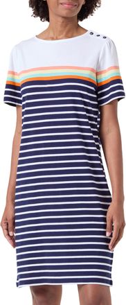 Armor Lux Damen Deauville Kurzärmeliges Kleid mit Streifen Kinderkleid, Seal/Weiß/Flamme/Aquas/Elf, Large