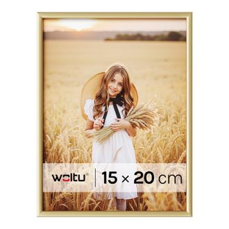 Woltu Bilderrahmen 15x20 cm, Fotorahmen Gold, Aluminium, mit Passepartout, zum vertikalen oder horizontalen Aufh&auml;ngen/Aufstellen, f&uuml;r Fotos, Bilder