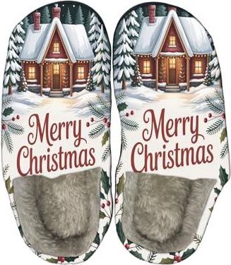 Generic Pantoufles de No&euml;l personnalis&eacute;es en mousse &agrave; m&eacute;moire de forme avec dessus en tricot en peluche pour cadeau de vacances, No&euml;l 2, 8-14