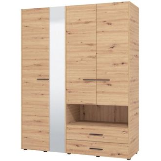 Dmora Gro&szlig;er Kleiderschrank Teana, Schlafzimmer Schrank mit 5 B&ouml;den, 3 Schubladen, Kleiderstange, 161x205,5h cm Eiche Nussbraun
