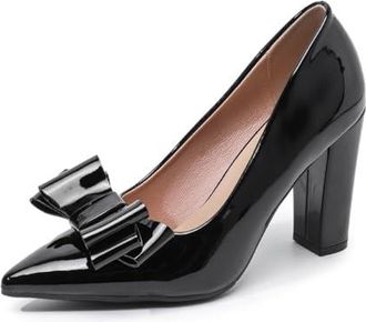 Generic Escarpins &agrave; bout pointu pour femme avec noeud d&eacute;coratif et talons hauts pour bureau, f&ecirc;te et soir&eacute;e, Noir, 40.5 EU