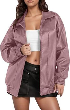 Generic Vestes pour femmes 2026 Veste &agrave; manches longues avec fermeture &eacute;clair et poche lat&eacute;rale, Rouge, XXL