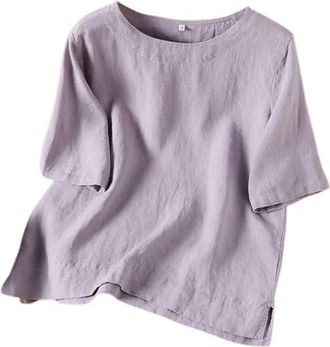 Generic Tunique boh&egrave;me &agrave; manches courtes en lin pour femme - Style boh&egrave;me d&eacute;contract&eacute; - Broderie florale - Style boh&egrave;me - Style boh&egrave;me - Style hippie - Pour f