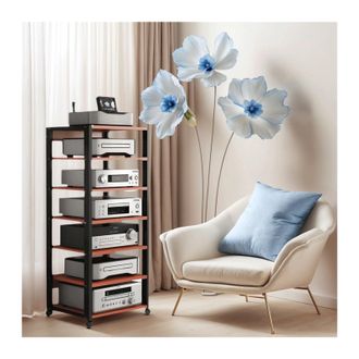 Generic 7-stufiges Audio-Rack mit verstellbaren Regalb&ouml;den und feststellbaren Rollen | AV-St&auml;nder aus Stahl und Holz for Gaming, Heimkino und B&uuml;roaufbewahrung