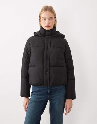 New Look Puffer-Mantel mit Kapuze in Schwarz