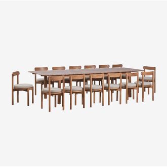 Sklum Set aus rechteckigem Tisch 250-310x105 cm ausziehbar Duala und 14 Gartenst&uuml;hle aus Akazienholz Nualis Akazie Braun