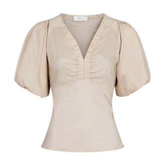 Neo Noir Femme, Blouses et Chemises, Beige, Taille: 42 FR Chemisier avec d&eacute;tail smock et manches bouffantes