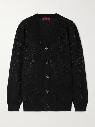 Gucci Cardigan Aus Wolle Mit Kristallen - Schwarz