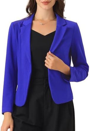 Allegra K Blazer Court Femme Ouvert sur Le Devant Veste daffaires D&eacute;contract&eacute;e Veste de Costume de Travail Bleu Royal S