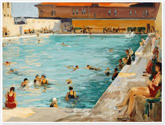 Posterlounge Der Pool, Palm Beach Poster von Sir John Lavery 80 x 60 cm Türkis Wandbilder Wanddeko