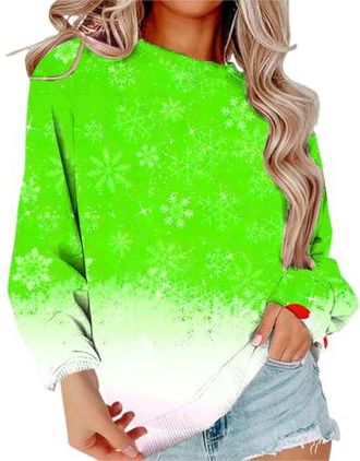 Generic Grand sweat-shirt léger à manches longues pour femme, tendance, décontracté, confortable, imprimé à manches longues, Sweat-shirt vert menthe pour femm