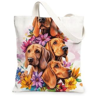 Generic Sac fourre-tout en toile motif chien de l&eacute;vrier printanier 33 x 38,1 cm, sac &agrave; bandouli&egrave;re r&eacute;utilisable avec motif floral amusant pour femme, peinture