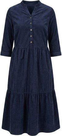 Ulla Popken Midikleid Cord-Maxikleid Stehkragen V-Ausschnitt Langarm
