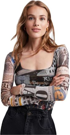 Desigual Womens Body_Any News T-Shirt, Black, XS