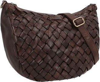 Gusti Sac &agrave; bandouli&egrave;re Leder pour femme - Sac &agrave; main en cuir v&eacute;ritable en forme de demi-lune avec motif tress&eacute; r&eacute;tro - Petit sac &agrave; bandouli&egrave;re marron noir 