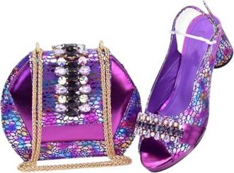 Generic Ensemble chaussures et sacs pour femme avec strass et escarpins pour fête de mariage, violet, 41.5 EU