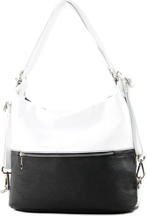 modamoda.de T189 Damen Leder Rucksack Damentasche 2in1 handmade in Italy, Farbe:Schwarz/Wei&szlig;