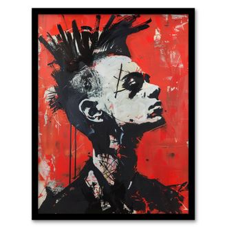 Artery8 Punk Mohawk Modern Portrait Street Art Goth Living Room Artwork Framed Wall Art Print 18X24 Inch