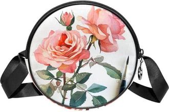 Generic Sac &agrave; bandouli&egrave;re rond pour femme, motif pivoine, petit sac &agrave; bandouli&egrave;re avec fermeture &eacute;clair, bretelles r&eacute;glables, sac &agrave; main rond d&eacute;contract&eacute; pour