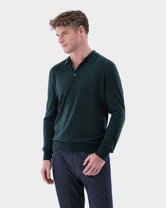 van Laack Strick Poloshirt langarm aus ultrafeiner Merinowolle