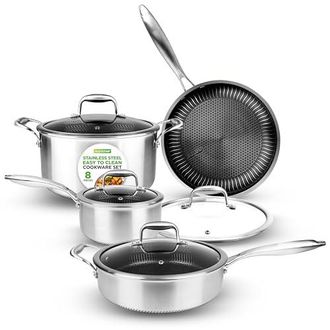 Nutrichef NutriChef Edelstahl Kochgeschirr Set 8-teilig - Triply T&ouml;pfe und Pfannen induktionsgeeignet Wabenstruktur, Kratzfest & Antihaft, Bratpfanne, Kochtopf,