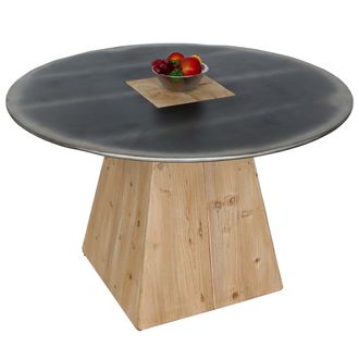 Mendler Esstisch HWC-L76, Tisch Esszimmertisch, rund Industrial Massiv-Holz MVG-Zertifiziert 74x120cm, Natur mit Metall-Optik