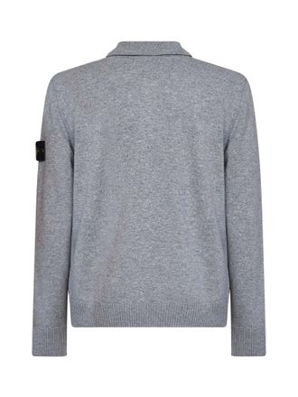 Stone Island Mens Long-Sleeved Polo Shirt Melange Grey Wool Virgin T-shirts And Polos