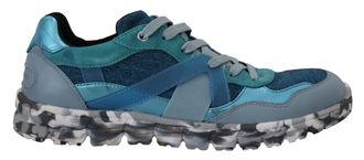 Dolce & Gabbana Blaue Graue Leder Sportschuhe Low Top