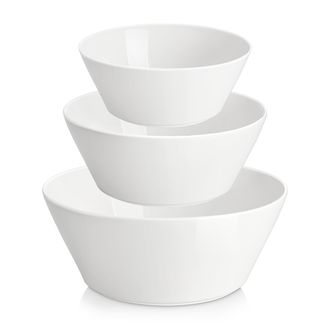 Malacasa Serie REG, servierschalen Set,Salatsch&uuml;ssel,M&uuml;slischale Gro&szlig;, Suppenschalen mit Breitem Durchmesser, Sch&uuml;ssel Set aus Porzellan, Ramen Sch&uuml;ssel, Wei&szlig;,